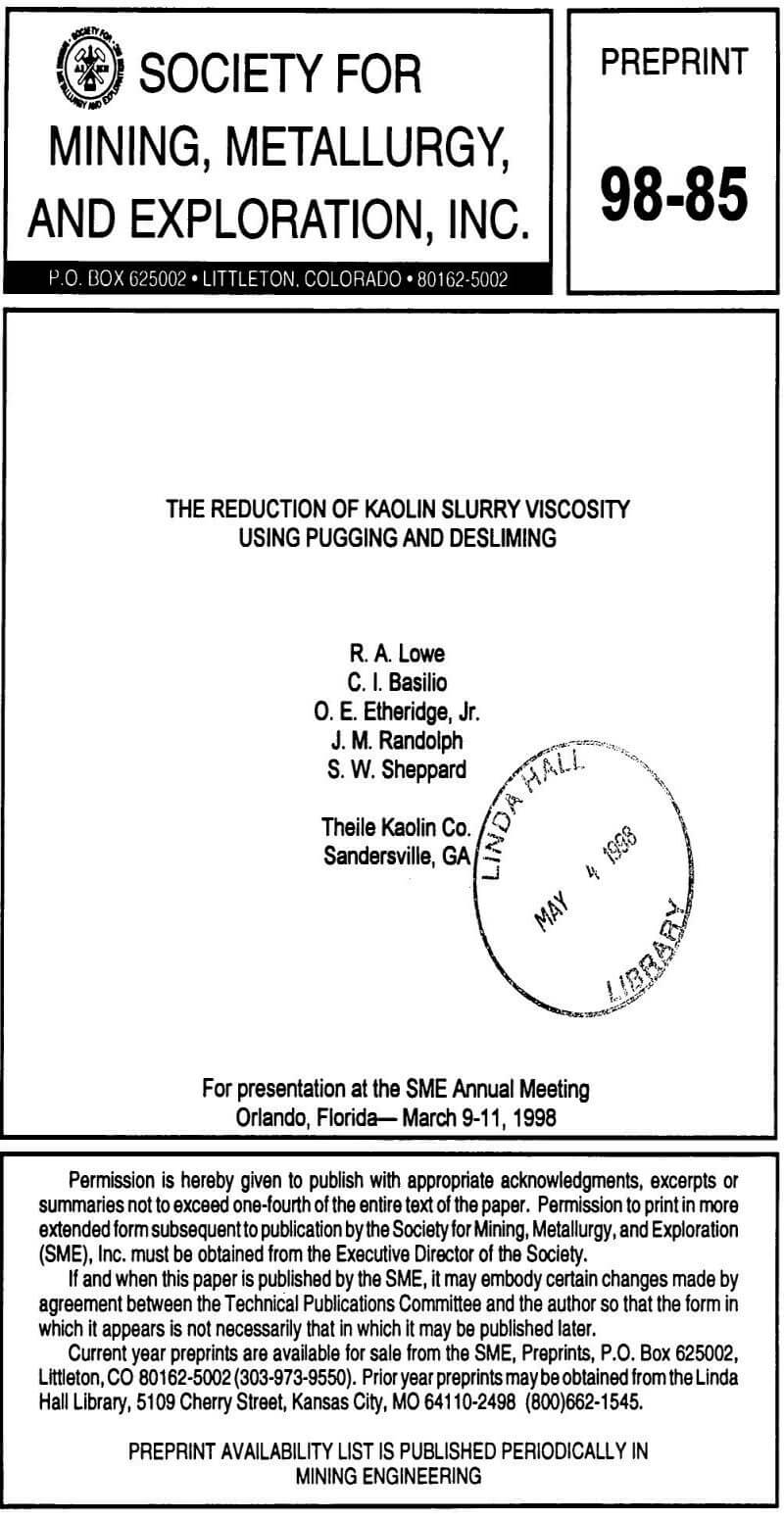 Reduce Kaolin Clay Viscosity - 911Metallurgist
