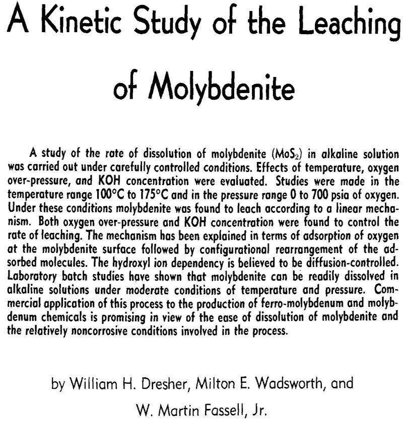 Molybdenite Leaching Kinetics - 911Metallurgist