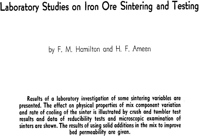 Laboratory Studies on Iron Ore Sintering and Testing - 911Metallurgist